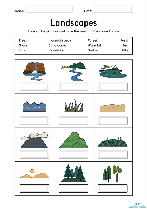 Landscapes Geography ใบงานเชิงโต้ตอบ | TopWorksheets