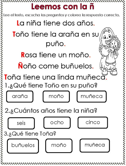 Lectura letra Ññ. Ficha interactiva | TopWorksheets