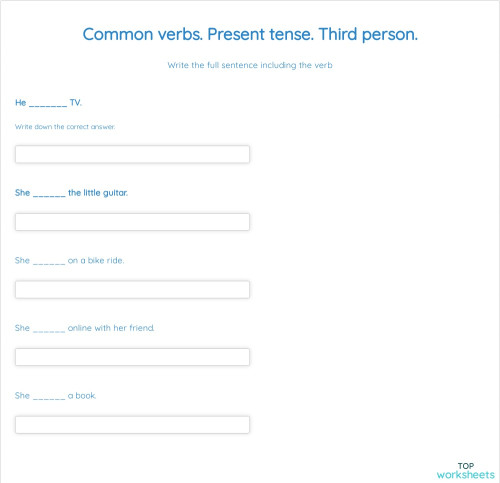 Common verbs. Present tense. Third person.. Interactive worksheet ...
