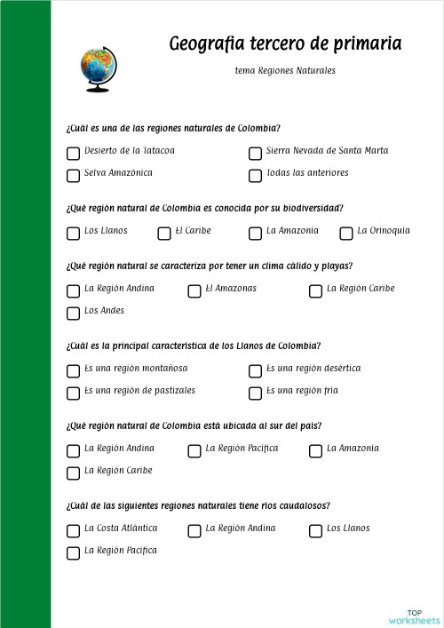 Geografia tercero de primaria. Ficha interactiva | TopWorksheets