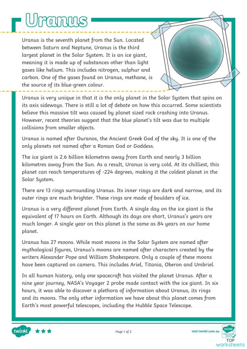Uranus Worksheet. Interactive worksheet | TopWorksheets