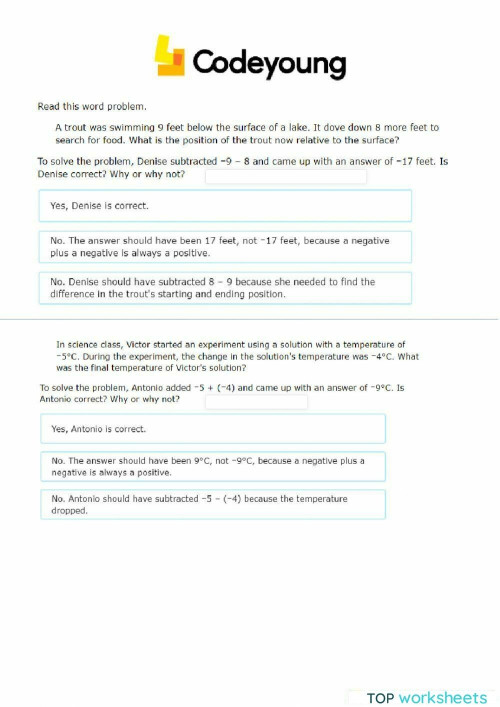 Addition Subtraction Contextual Problems Application. Interactive ...