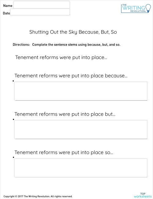 Shutting Out the Sky Because, But, So Review. Interactive worksheet ...
