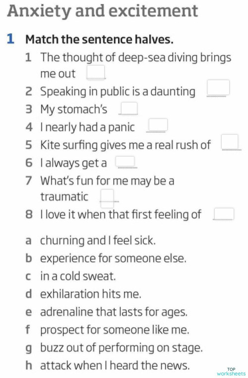 Vocabulary (fears and anxiety). Interactive worksheet | TopWorksheets