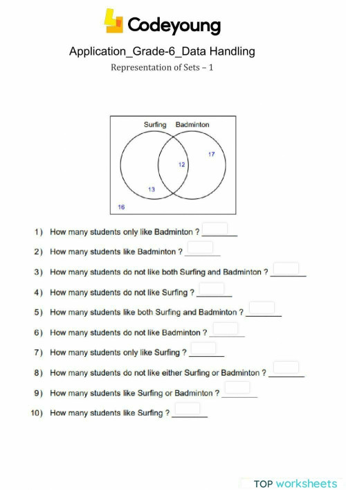 Representation of Sets - 1 Application. Interactive worksheet ...