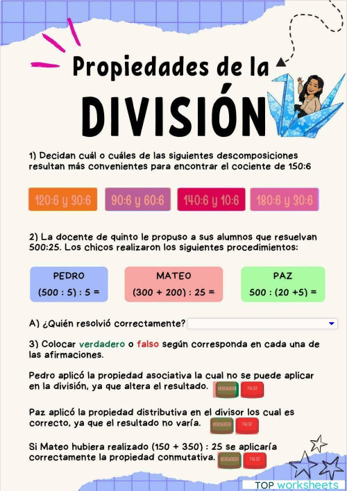 Propiedades de la división. Ficha interactiva | TopWorksheets