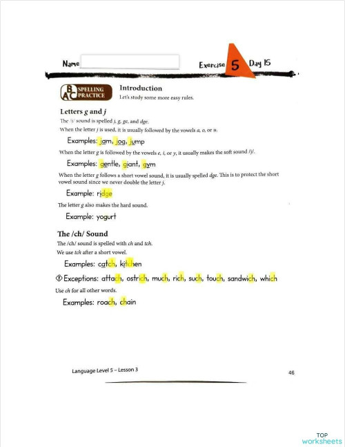 Lesson 3: Spelling Pg 46-48. Interactive worksheet | TopWorksheets