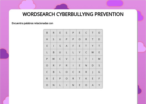 WORDSEARCH CYBERBULLYING PREVENTION. Interactive worksheet | TopWorksheets