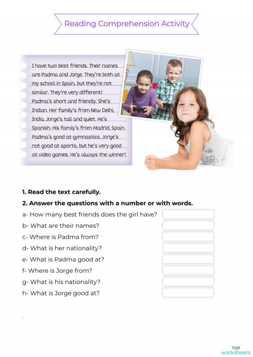 Reading Comprehension Activity 2. Interactive worksheet | TopWorksheets