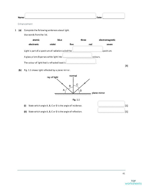 Enhancement Light. Interactive worksheet | TopWorksheets