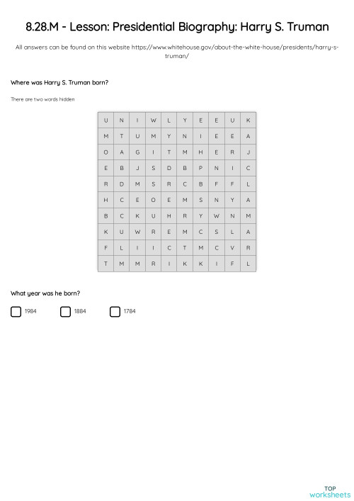8.28.M - Lesson: Presidential Biography: Harry S. Truman. Interactive ...