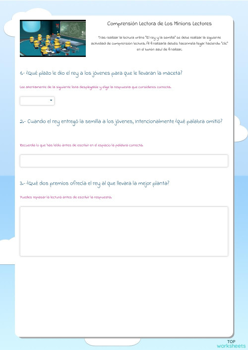 Comprensión Lectora de Los Minions Lectores. Ficha interactiva ...