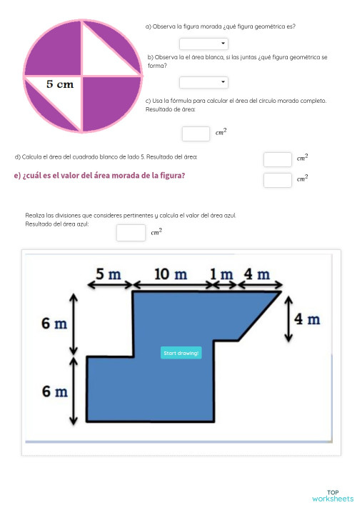 áreas compuestas 2. Ficha interactiva | TopWorksheets