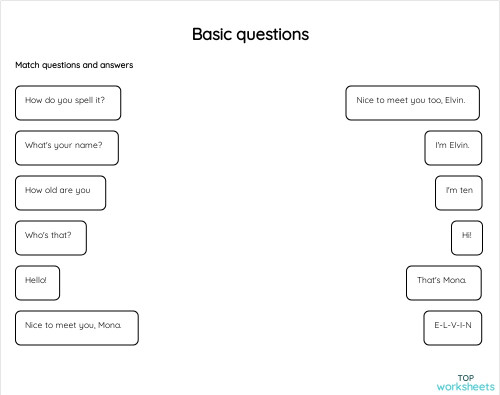Basic questions. Interactive worksheet | TopWorksheets