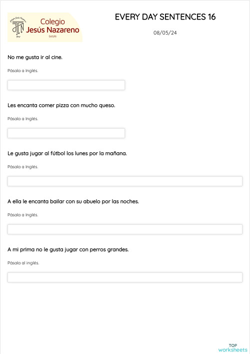 EVERY DAY SENTENCES 16. Ficha interactiva | TopWorksheets