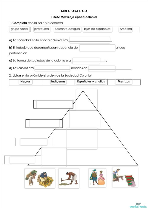 TAREA PARA CASA: CLASES SOCIALES EN LA COLONIA. Ficha interactiva ...