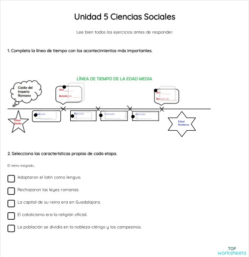 Edad Media: fichas interactivas y ejercicios online | TopWorksheets