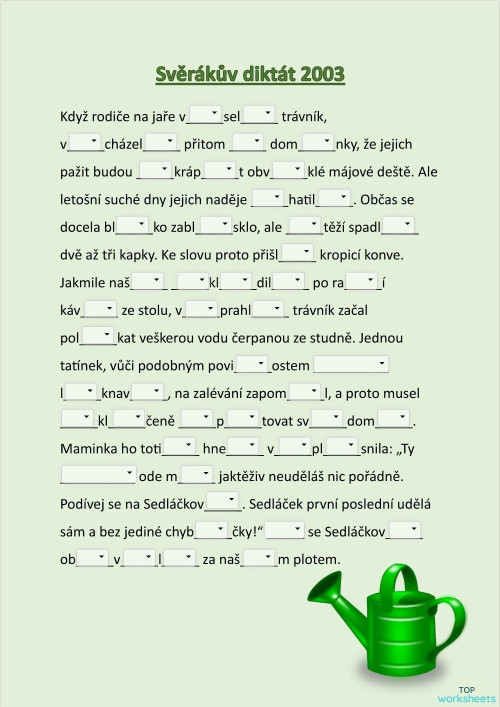 Čeština: interaktivní pracovní listy a online cvičení | TopWorksheets