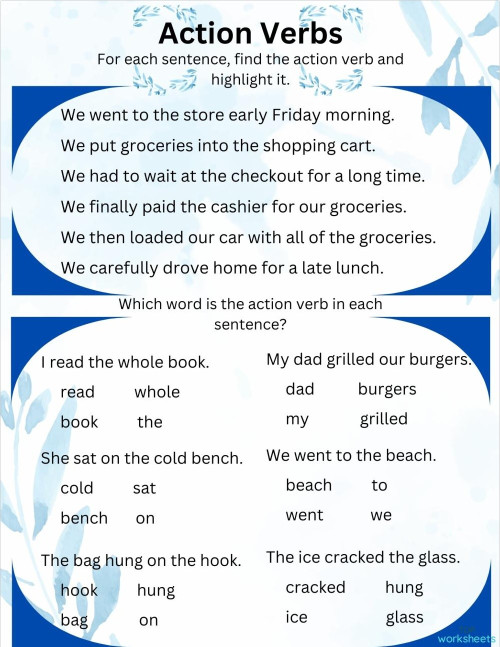 Action Verbs. Interactive worksheet | TopWorksheets