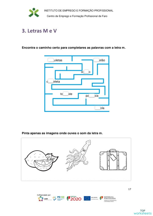 3. Letras M e V. Ficha interativa | TopWorksheets