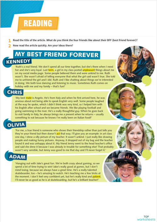 UNIT 2 READING. Interactive worksheet | TopWorksheets