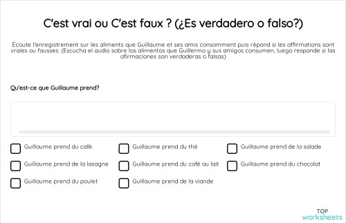 C'est vrai ou C'est faux ? (¿Es verdadero o falso?). Fiche interactive ...