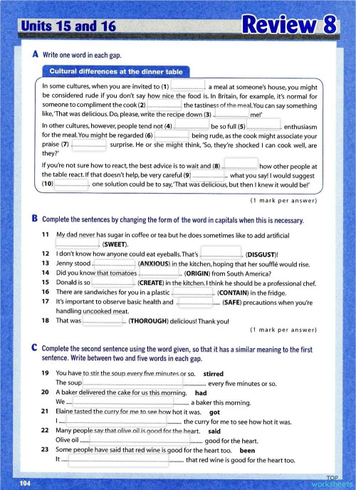 Destination B2 - Review Unit 15-16. Interactive worksheet | TopWorksheets