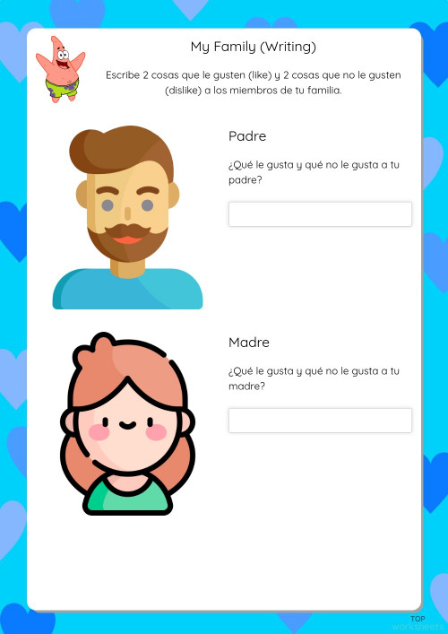 My Family (Writing). Ficha interactiva | TopWorksheets