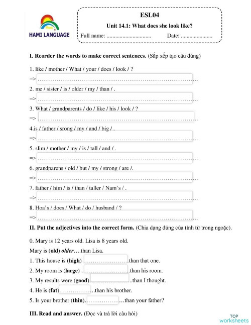 ESL04_Unit 14.1_What does she look like. Interactive worksheet ...