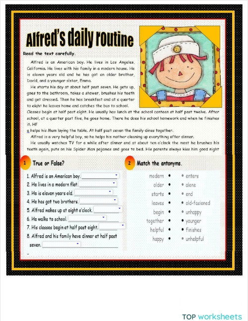 Daily routine , reading comprenhesion. Interactive worksheet ...