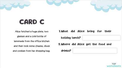 READING - CARD C. Interactive worksheet | TopWorksheets