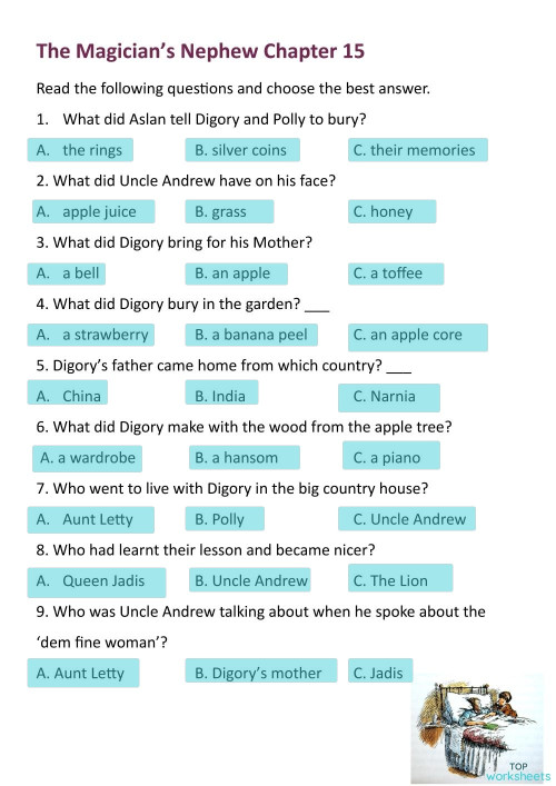 The Magician's Nephew Chapter 15. Interactive worksheet | TopWorksheets