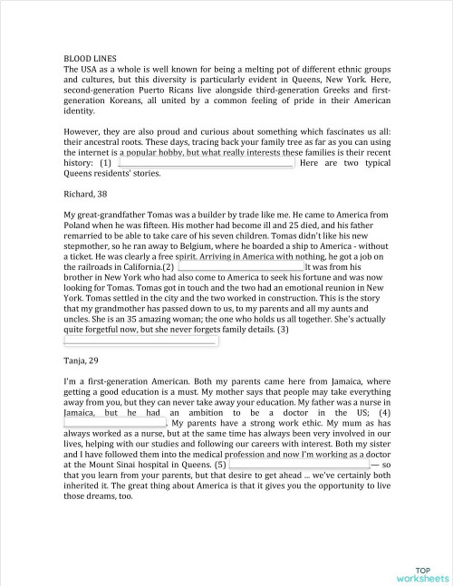 Bloodlines. Interactive worksheet | TopWorksheets