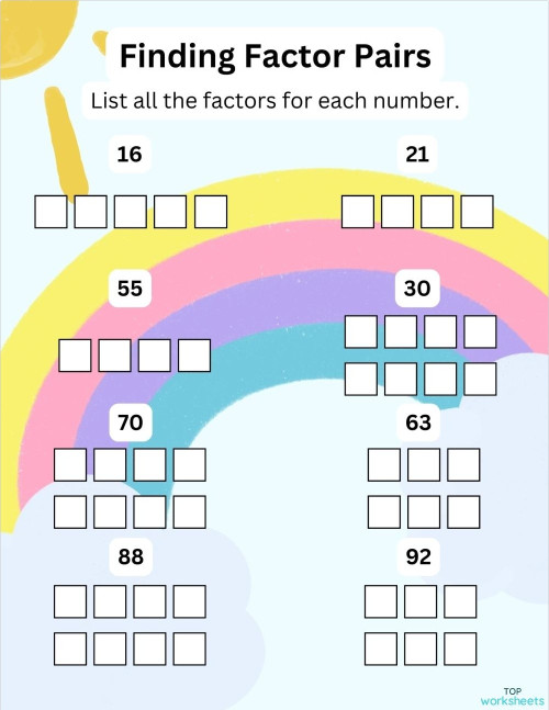 Finding Factor Pairs. Interactive worksheet | TopWorksheets