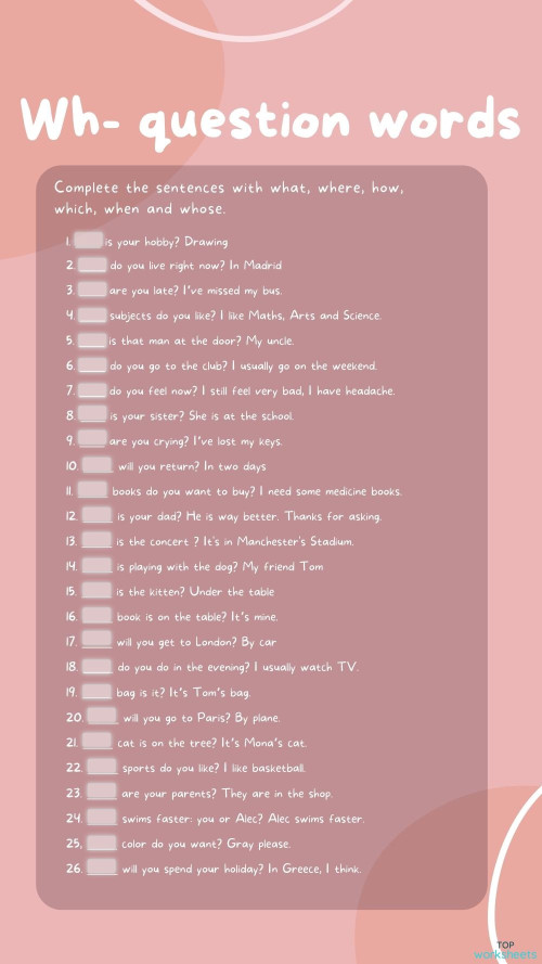 Question words. Interactive worksheet | TopWorksheets