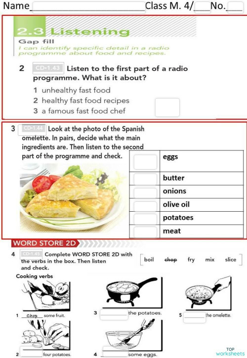 Food and Drinks:Listening 4/12. Interactive worksheet | TopWorksheets