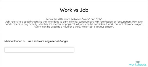 Work vs Job. Interactive worksheet | TopWorksheets
