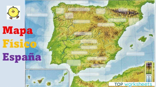 Mapa Físico España. Ficha interactiva | TopWorksheets