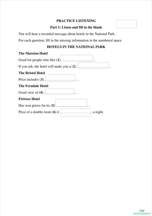 WORKSHEET: LISTENING B1. Interactive worksheet | TopWorksheets