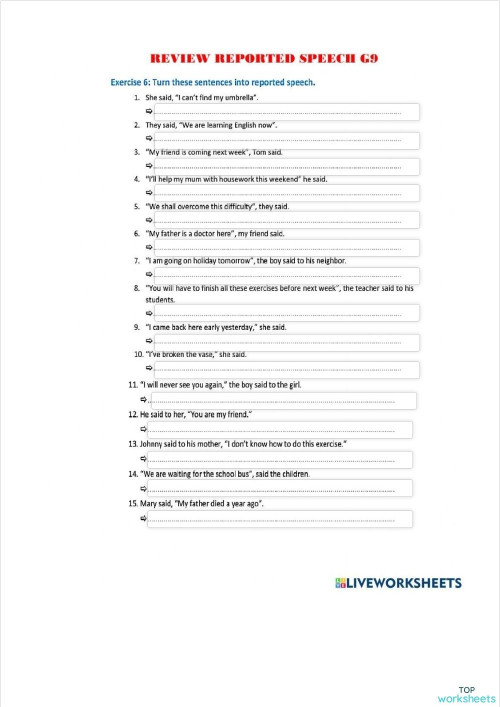 REPORTED SPEECH. Interactive worksheet | TopWorksheets