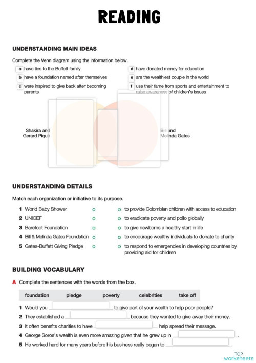 READING: GIVING SOMETHING BACK. Interactive worksheet | TopWorksheets