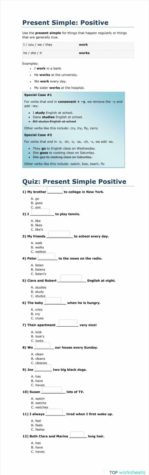 Present Simple Affirmative Interactive Activity