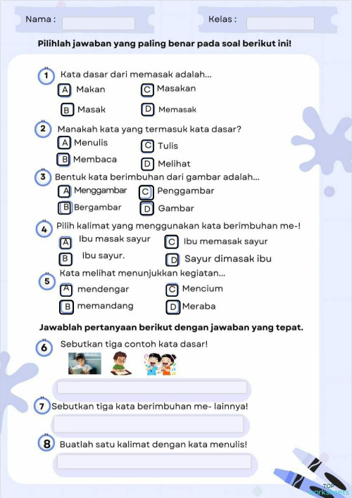 THB pengenalan kata dasar dan imbuhan me-. Lembar kerja interaktif ...