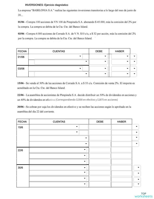 Inversión en acciones. Ficha interactiva | TopWorksheets