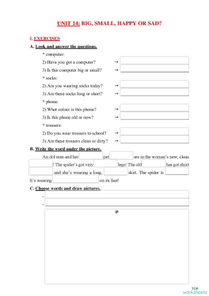 Unit 14: Big, small, happy or sad?. Interactive worksheet | TopWorksheets