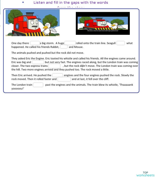 Eric the engine (story from British Council). Interactive worksheet ...