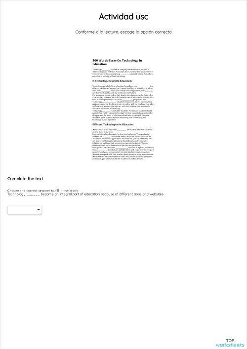 Actividad usc. Interactive worksheet | TopWorksheets
