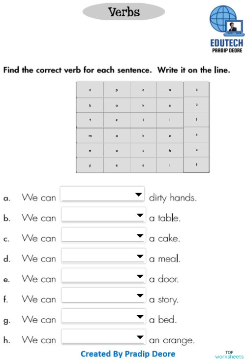 Verbs worksheet 1. Interactive worksheet | TopWorksheets