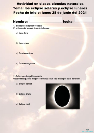 los eclipse solares y eclipse lunares. Ficha interactiva | TopWorksheets