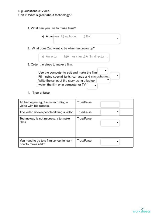 Big Questions 3 Unit 7 Video. Interactive worksheet | TopWorksheets